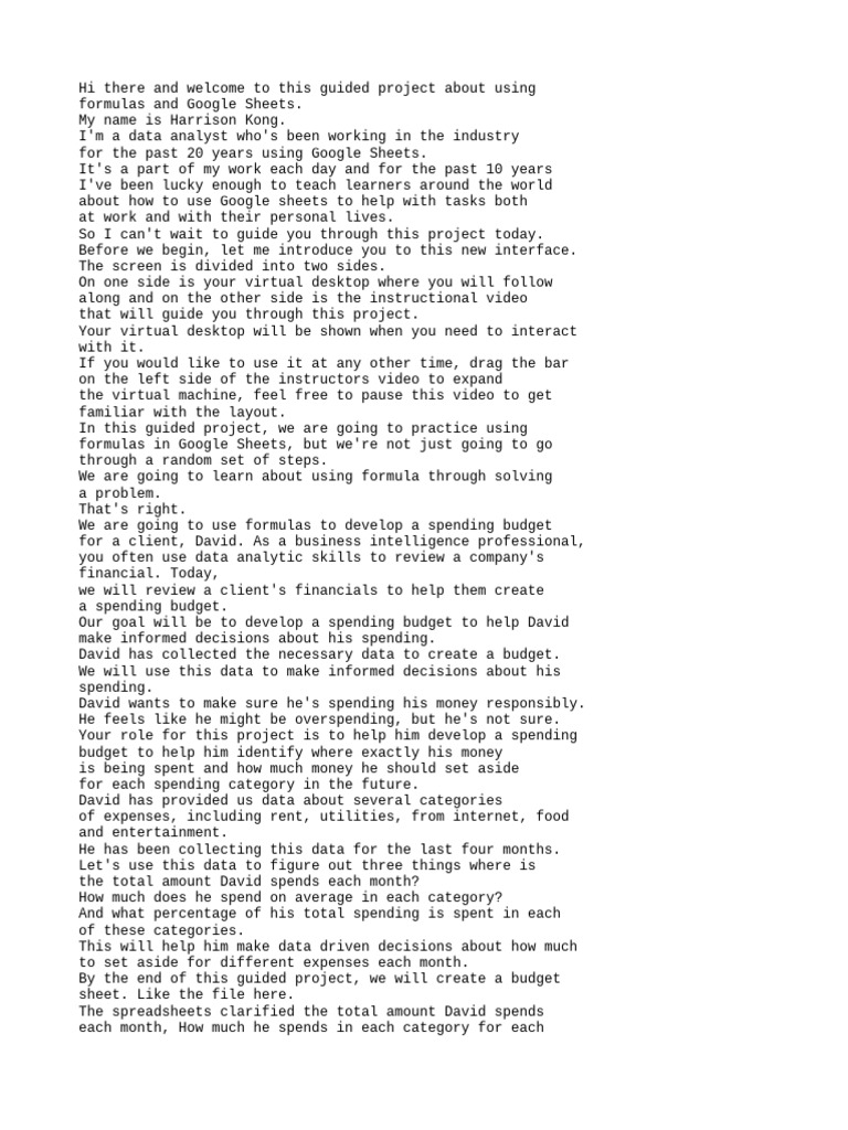 Guided Project Overview - Transcript | PDF | Login | Spreadsheet