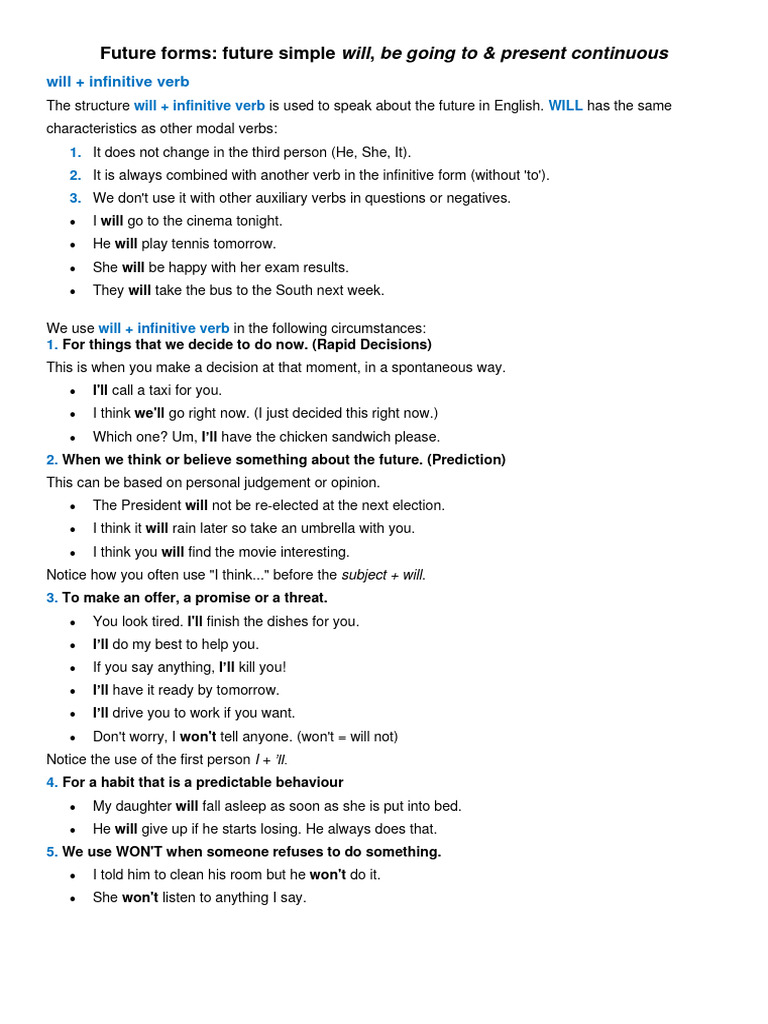 Future Forms - Future Simple Will, Be Going To Present Continuous | PDF