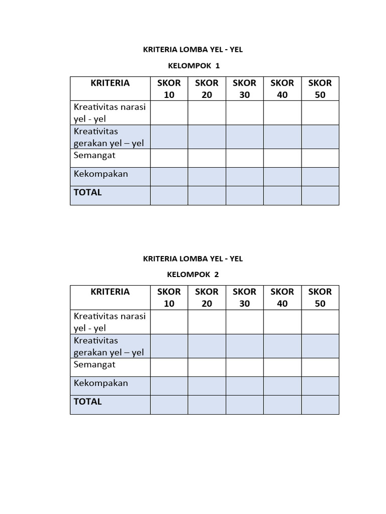 KRITERIA LOMBA YEL-yel | PDF