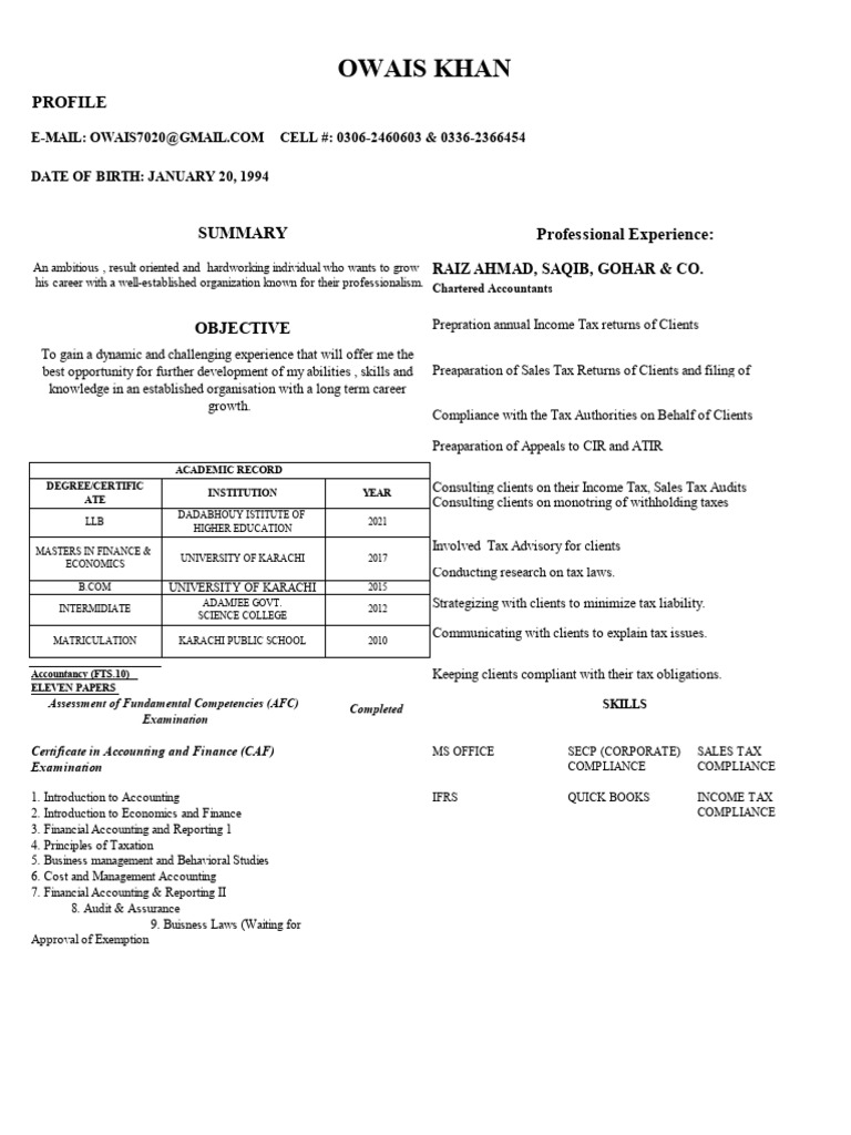 Owais Khan CV | PDF