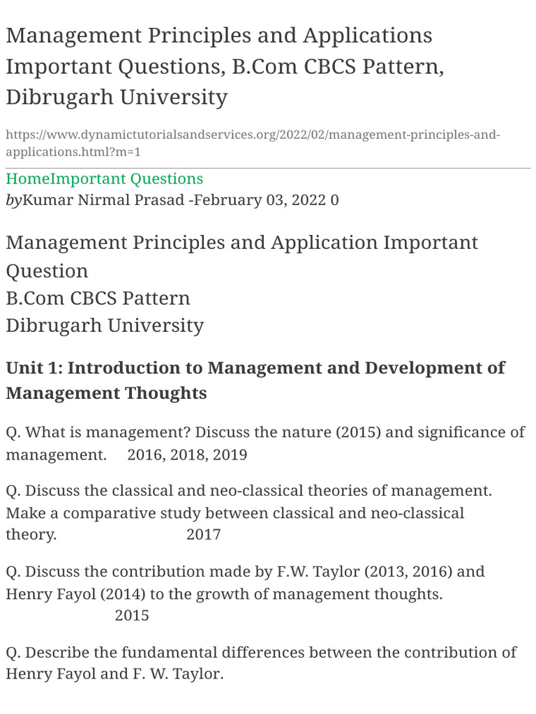 Management Principles and Applications Important Q | PDF | Motivational ...