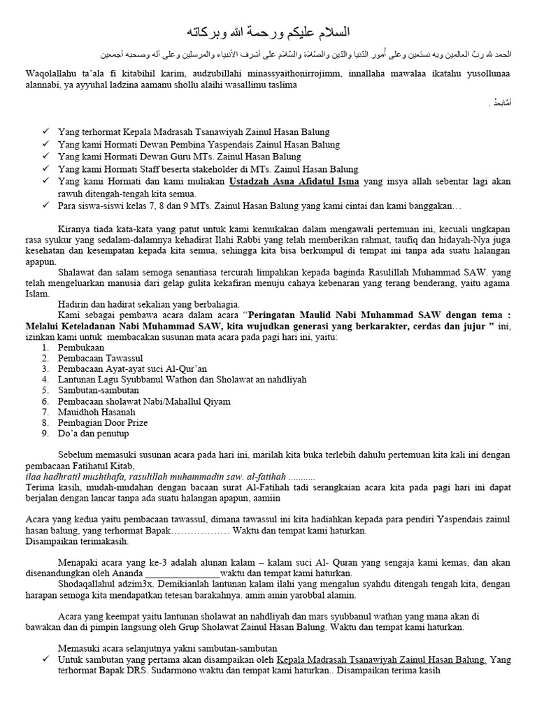 Teks Indo MC Maulid Nabi 2023 | PDF