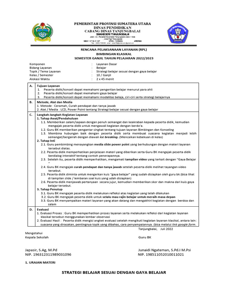 RPL BK Gaya Belajar | PDF