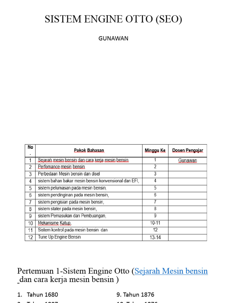 Pertemuan 1-Sistem Engine Otto (Komponen) | PDF