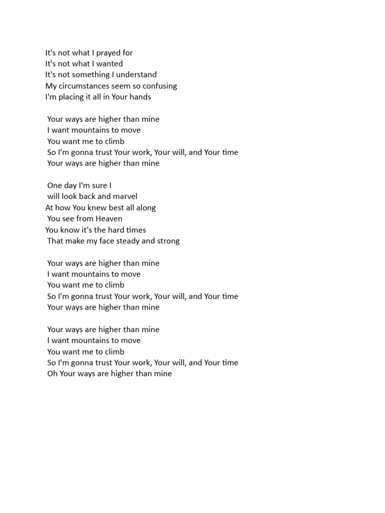 Your Ways Are Higher Than Mine Lyrics | PDF