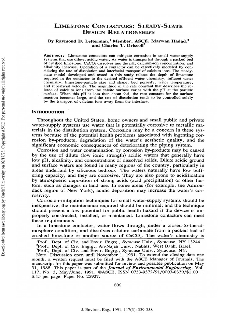 Limestone Contactors Steady State Relationships | PDF | Calcium ...