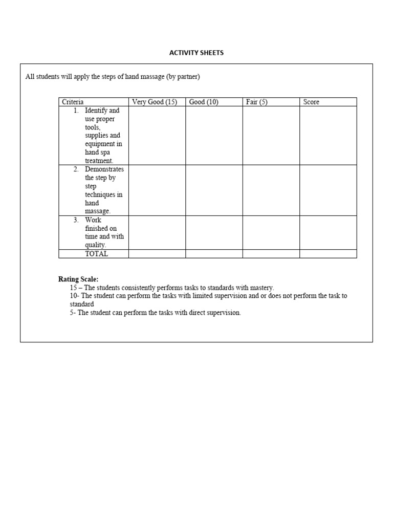 Hand Massage Activity Sheets Guide | PDF