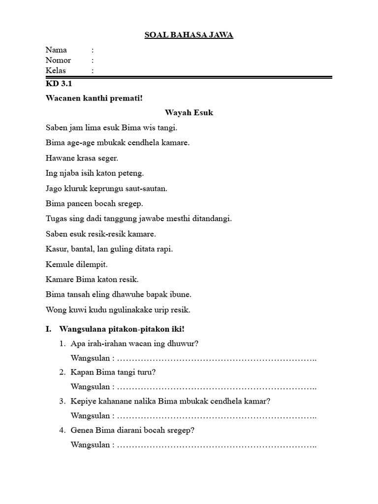 Soal Bahasa Jawa Latihan | PDF
