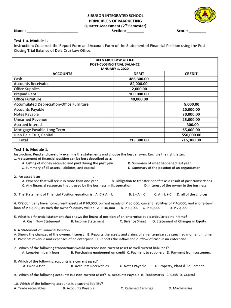 FABM2 Quarter Assessment | PDF
