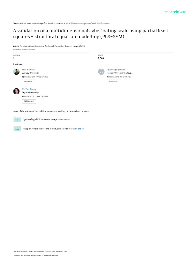 A Validation of A Multidimensional Cyberloafing Scale Using Partial Least Squares - Structural ...