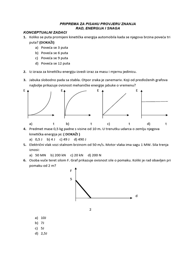 Priprema Za Pismeni - Rad, Energija I Snaga | PDF