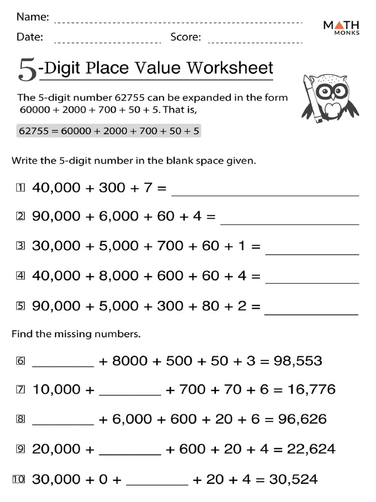 5 Digit Place Value Worksheets | PDF