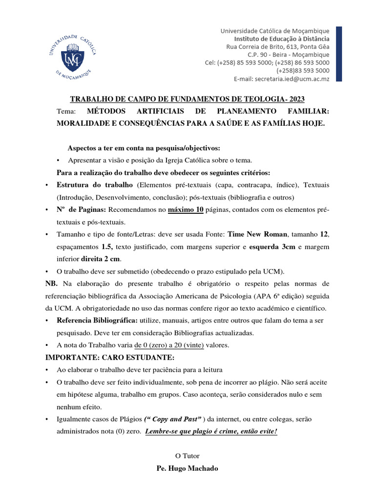 Trabalho de Campo FTC 2023 | PDF Trabalho de Campo FTC 2023 | PDF