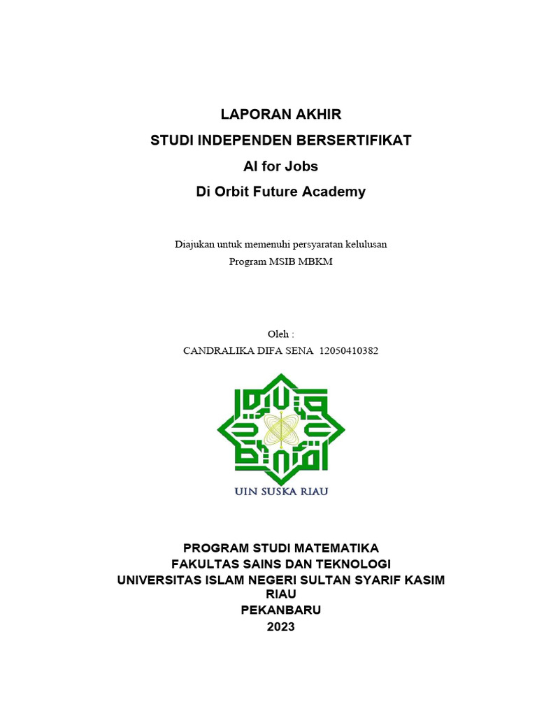 Laporan Akhir - Studi Independen - CandraLika Difa Sena - 12050410382 - (Orbit Future Academy ...