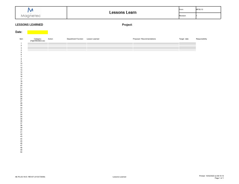 MF05.10 Lessons Learn Form | PDF