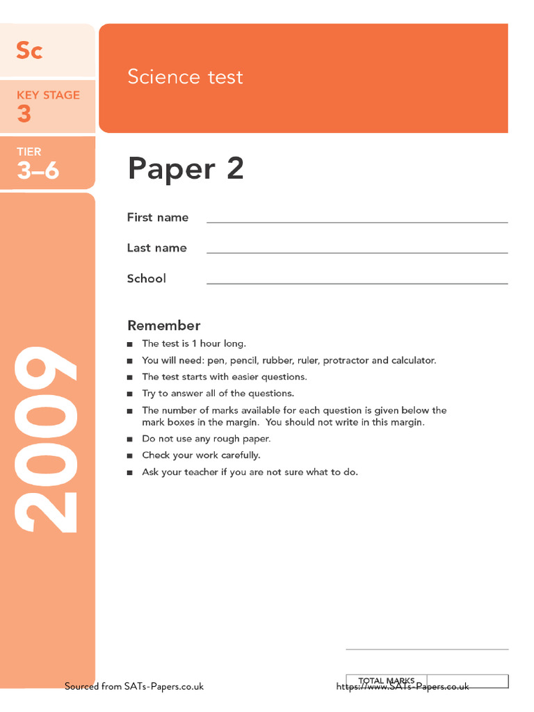 ks3 Science 2009 Level 3 6 Paper 2 | PDF