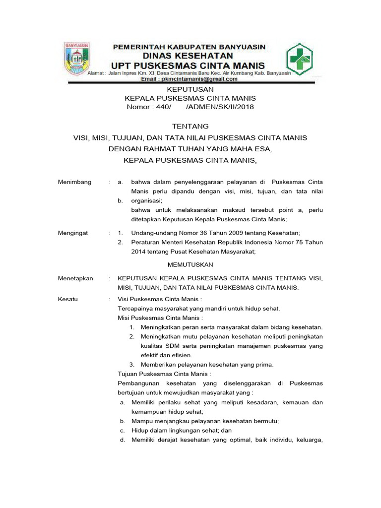 2.3.6.1 SK Visi, Misi, Tujuan & Tata Nilai | PDF