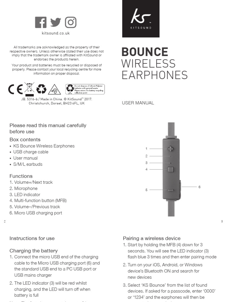 English - Bounce Wireless Headphones | PDF | Headphones | Usb