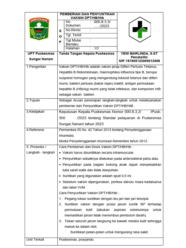 Pemberian Dan Penyuntikan Vaksin DPT | PDF