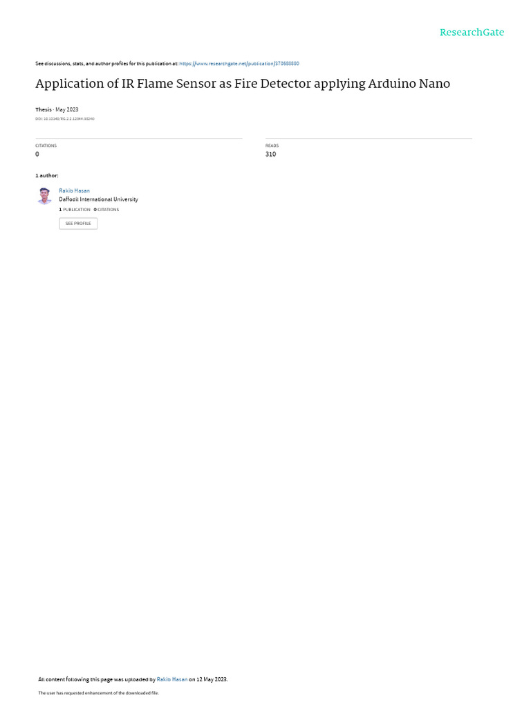 Applicationof IRFlame Sensoras Fire Detectorapplying Arduino Nano | PDF