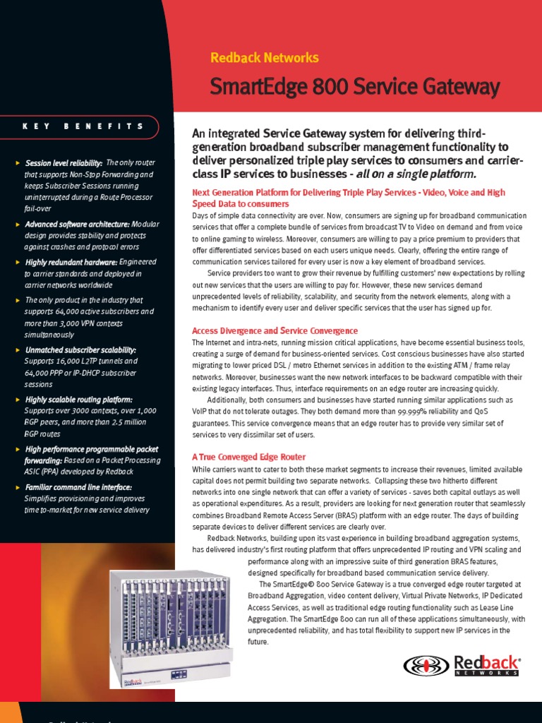 Ericsson RedBack Smart Edge 800 Datasheet | PDF | Virtual Private ...