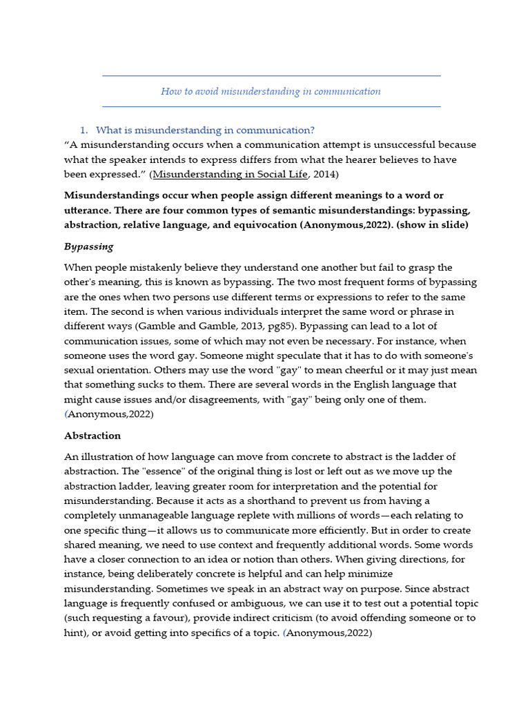 How To Avoid Misunderstanding in Communication | PDF