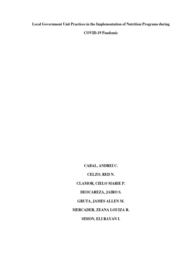 Local Government Nutrition Programs COVID-19 | PDF