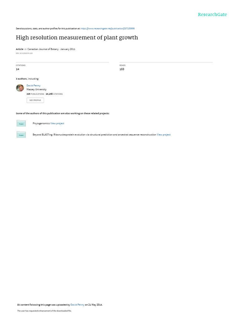 High Resolution Measurement of Plant Growth | PDF