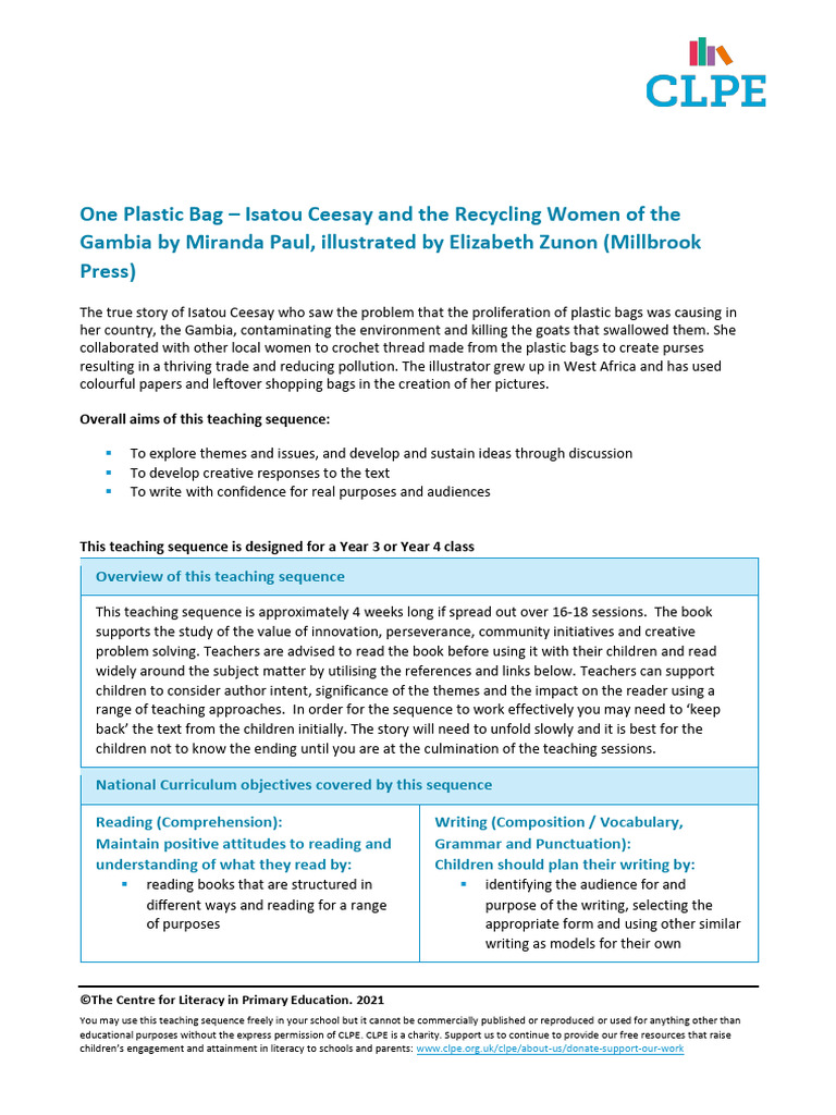 One Plastic Bag Teaching Sequence | PDF