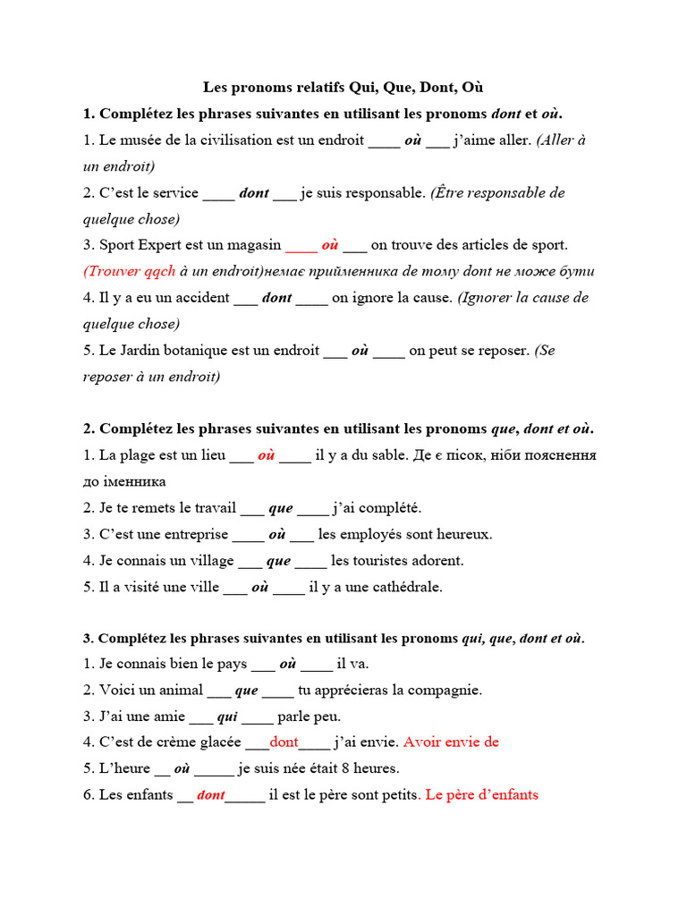 Les Pronoms Relatifs | PDF