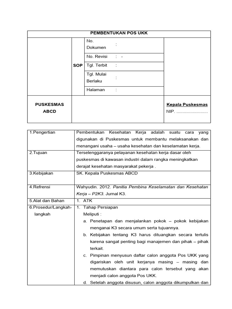 Sop Pembentukan Pos Ukk | PDF