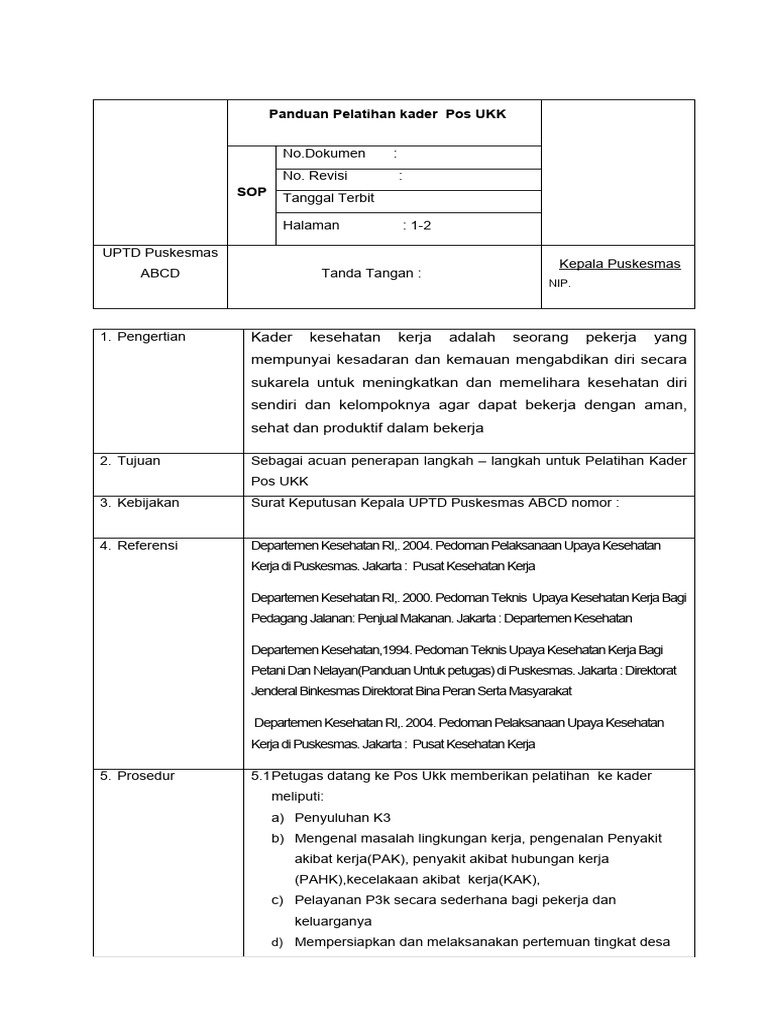 SOP Pelatihan Kader Pos UKK | PDF