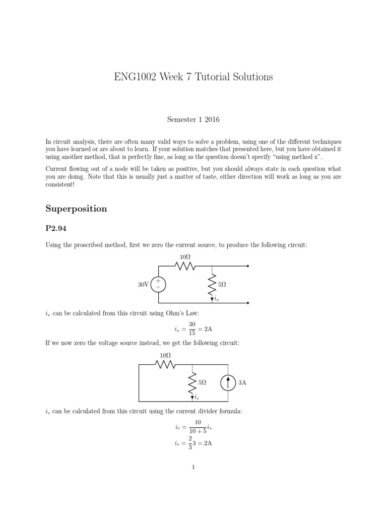 ENG1002 Week 7 Electrical Problem Sheet Solutions | PDF ENG1002 Week 7 Electrical Problem Sheet Solutions | PDF