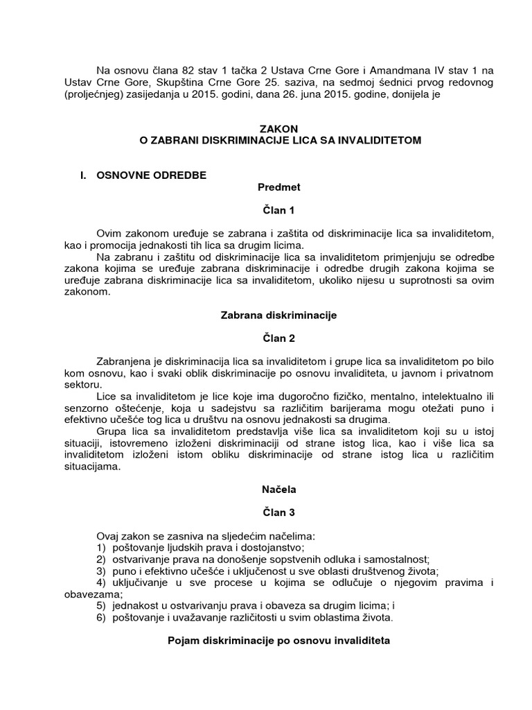 Zakon o zabrani diskriminacije lica sa invaliditetom | PDF
