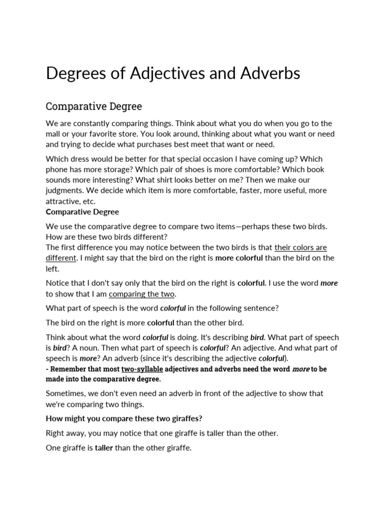 Degrees of Adjectives and Adverbs | PDF | Adverb | Part Of Speech