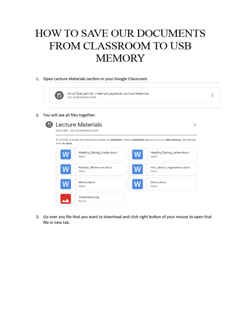 How To Save Our Documents From Classroom To Usb Memory | PDF