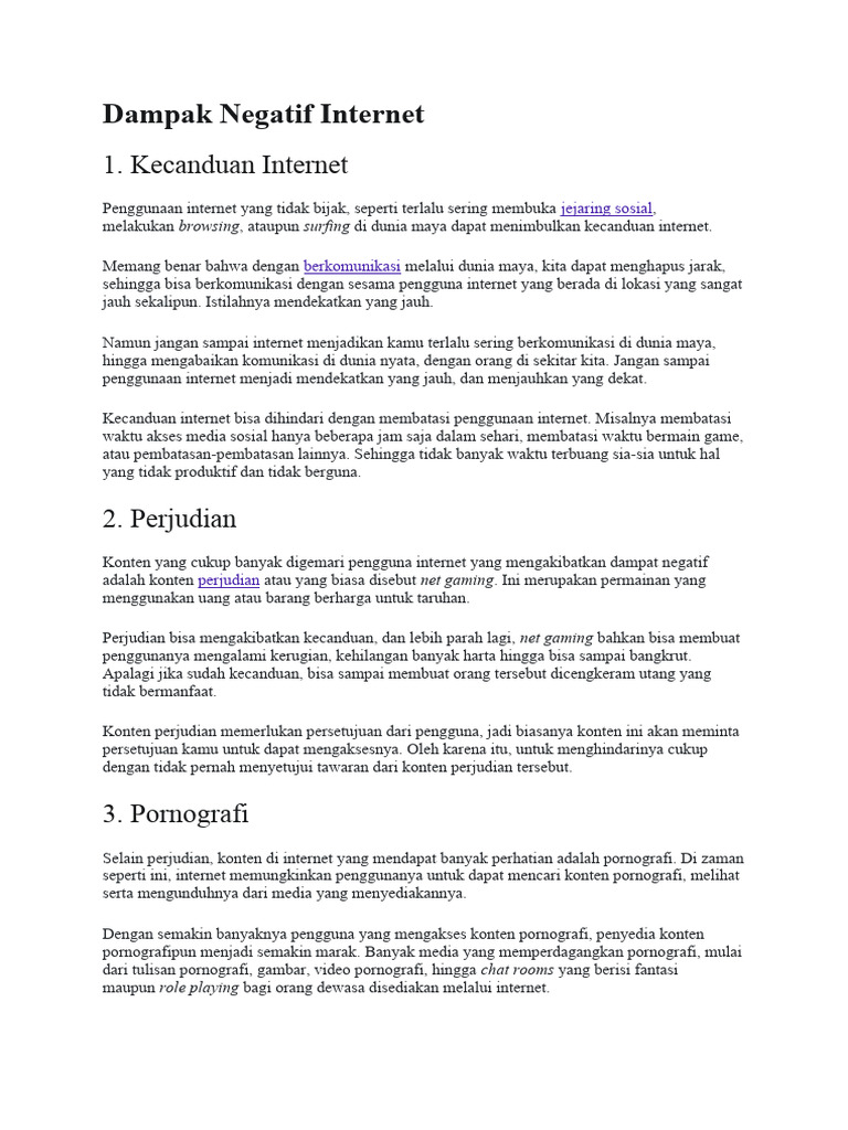 Dampak Negatif Penggunaan Internet | PDF