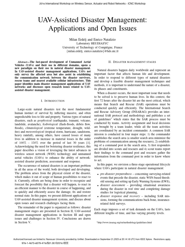 UAVs in Disaster Management | PDF | Wireless Sensor Network | Wireless Ad Hoc Network