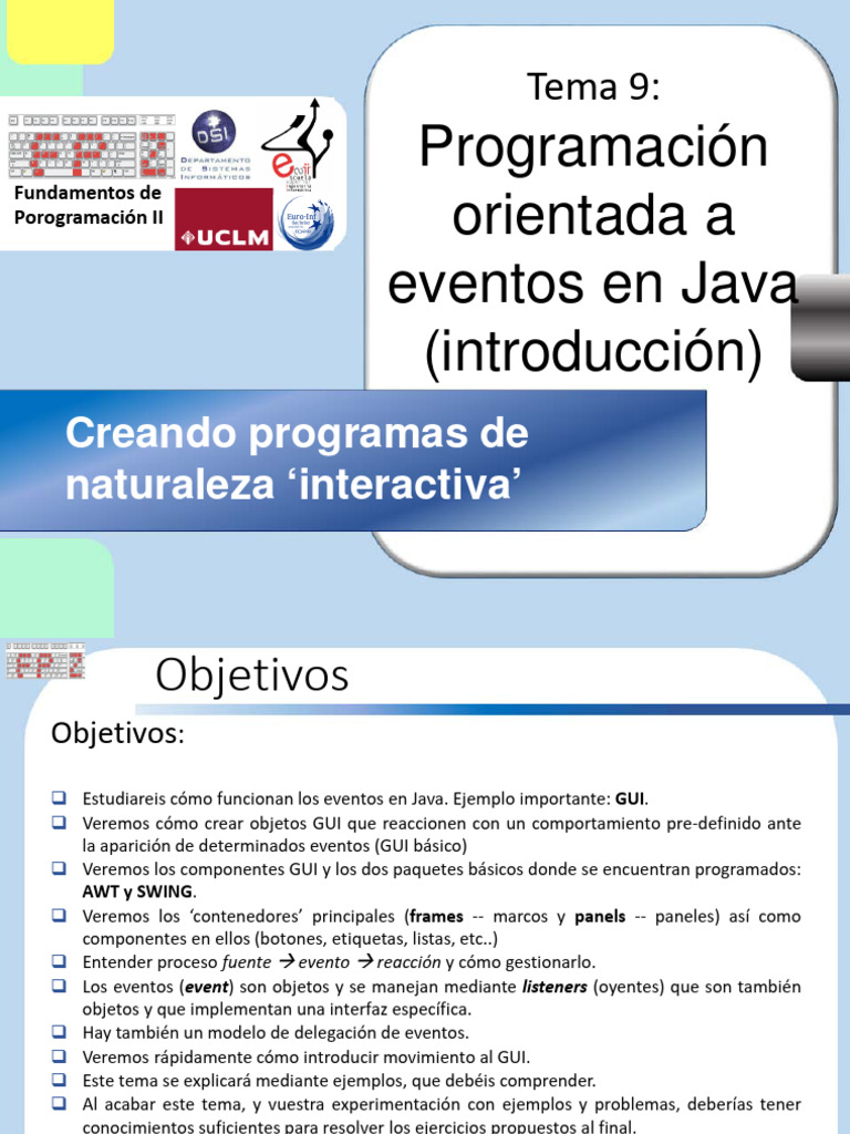 Presentacion Tema 09 | PDF | Interfaces gráficas de usuario | Java ...