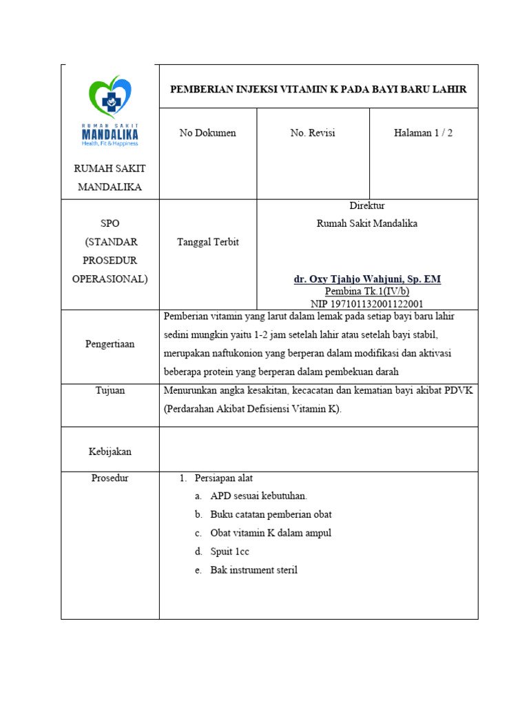 Injeksi Vit. K | PDF