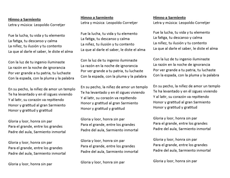 Himno a Sarmiento: Letra y Música | PDF
