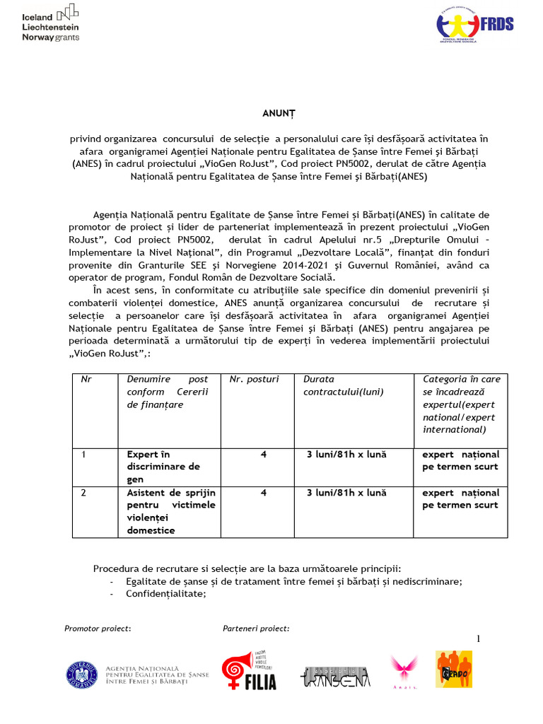ANUNT Angajare in Afara Organigramei Proiectul VIOGEN | PDF