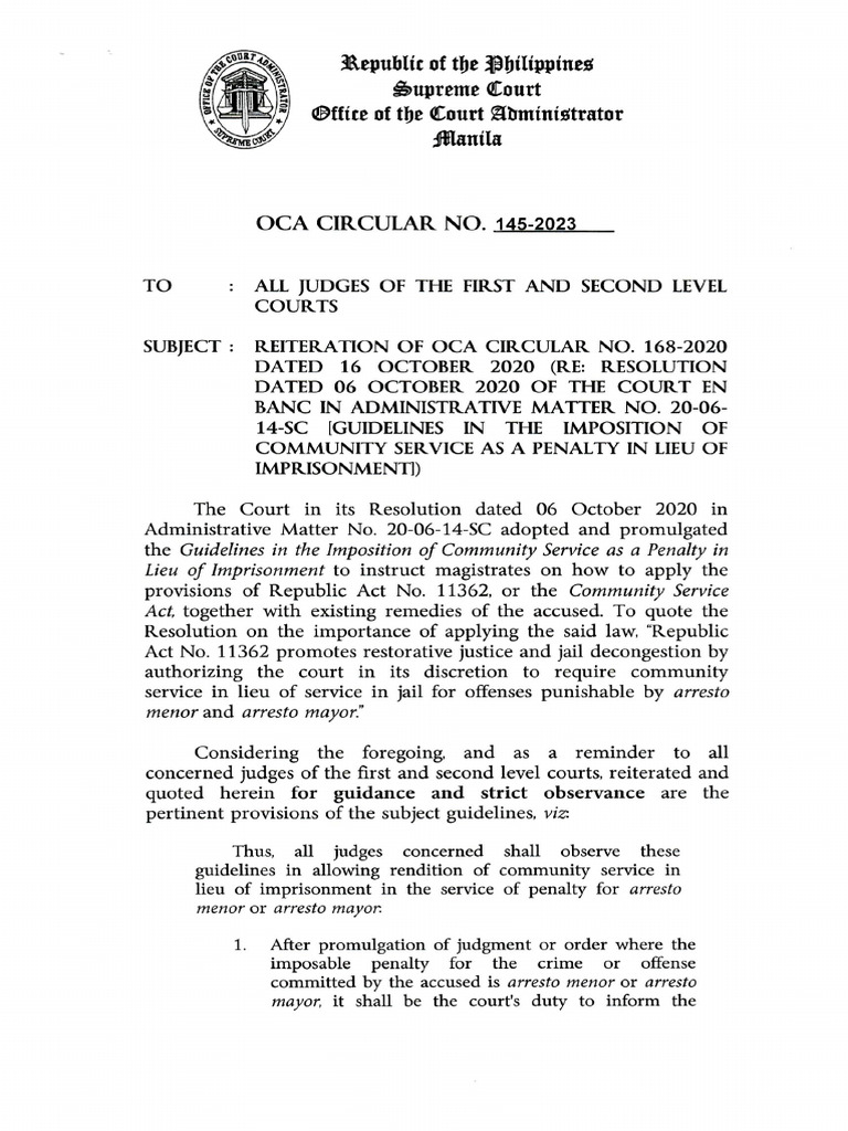 OCA Circular No. 145-2023 | PDF