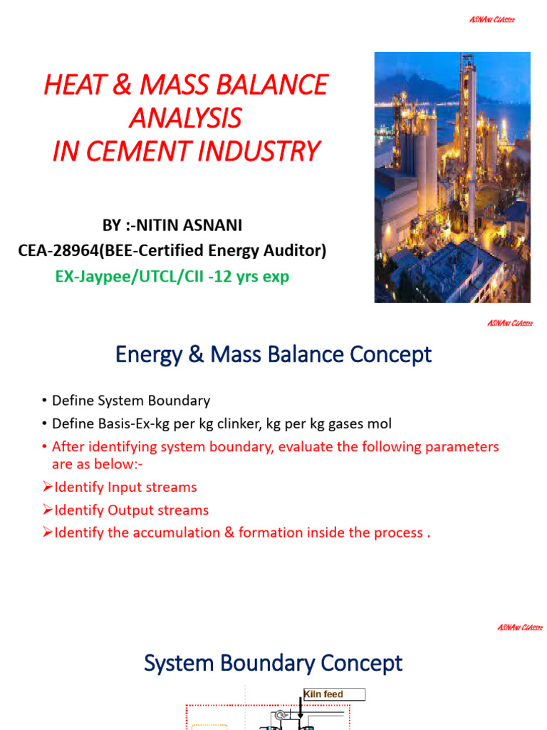 Heat and Mass Balance in Cement Industry | PDF