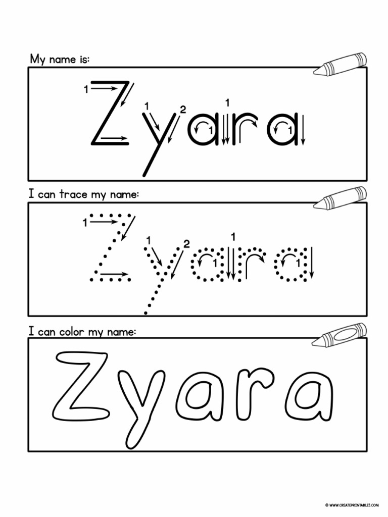 Zyara - Name - Tracing - Practice | PDF