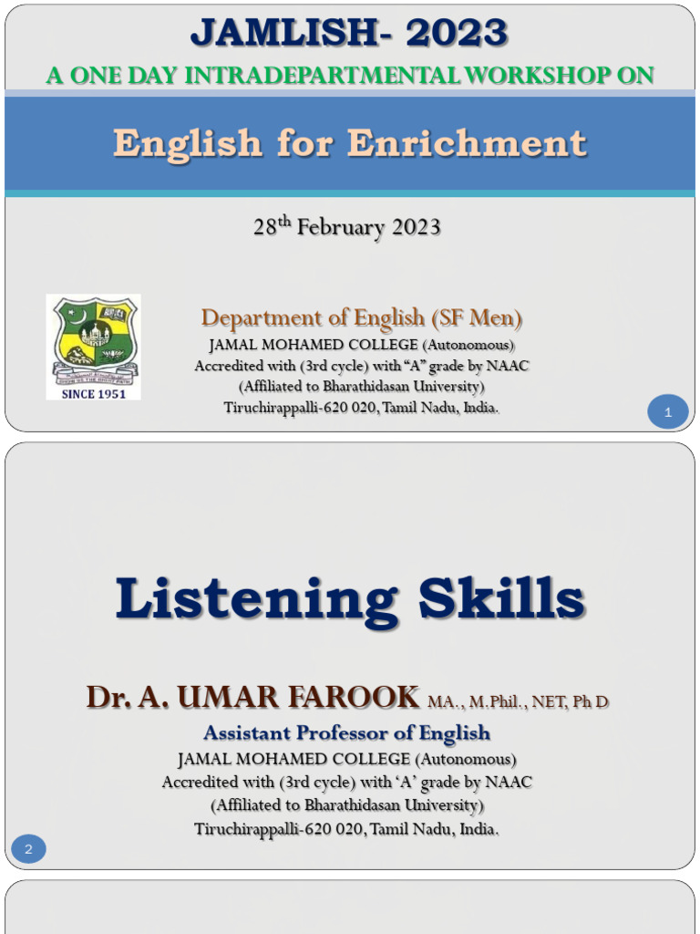 Listening Skills - PPT - Dr. Umar Farook | PDF