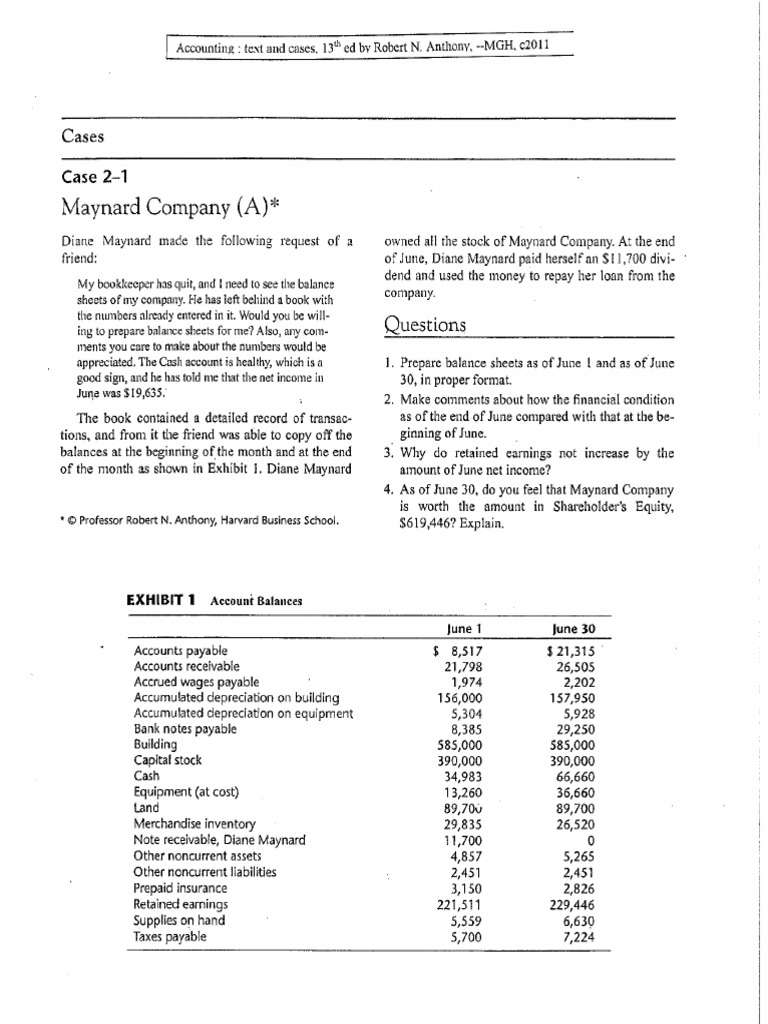Case 2-1 Maynard Company (A) | PDF
