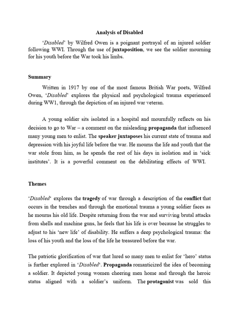 Analysis of Disabled | PDF | Poetry | Metre (Poetry)