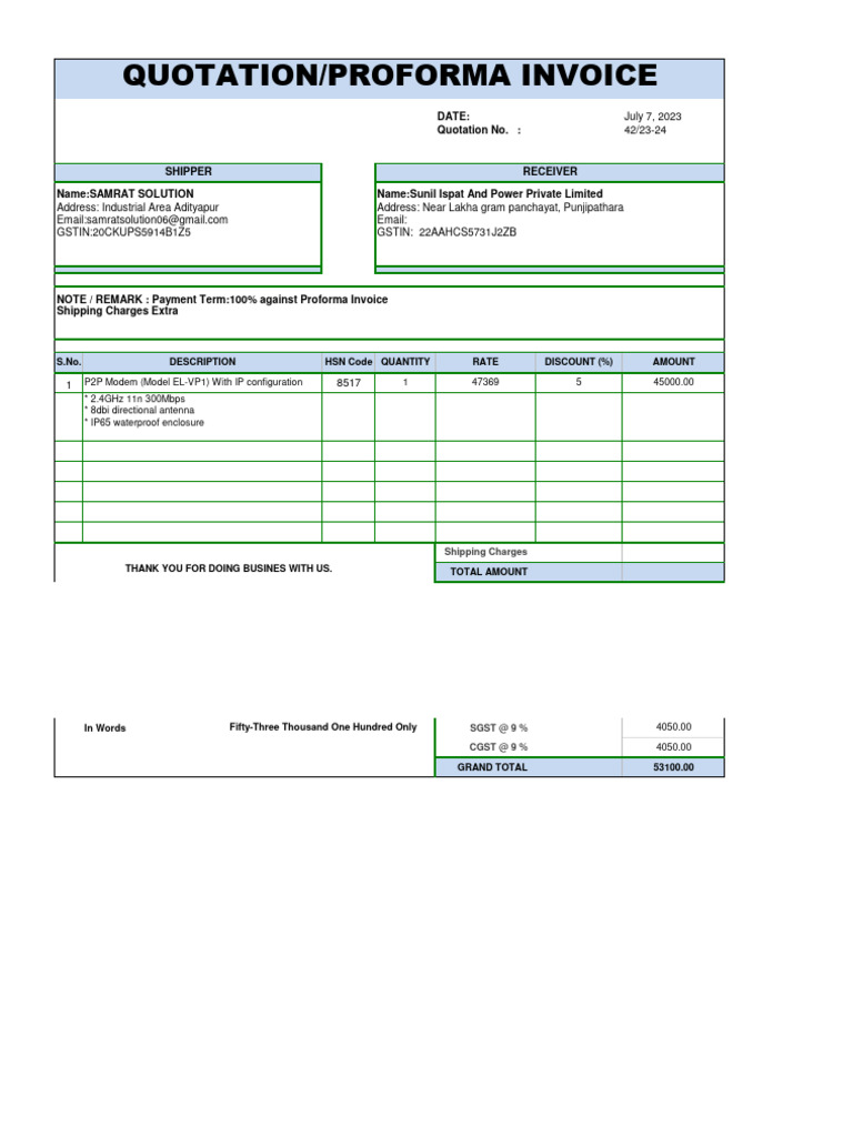Shipping Quotation Format | PDF