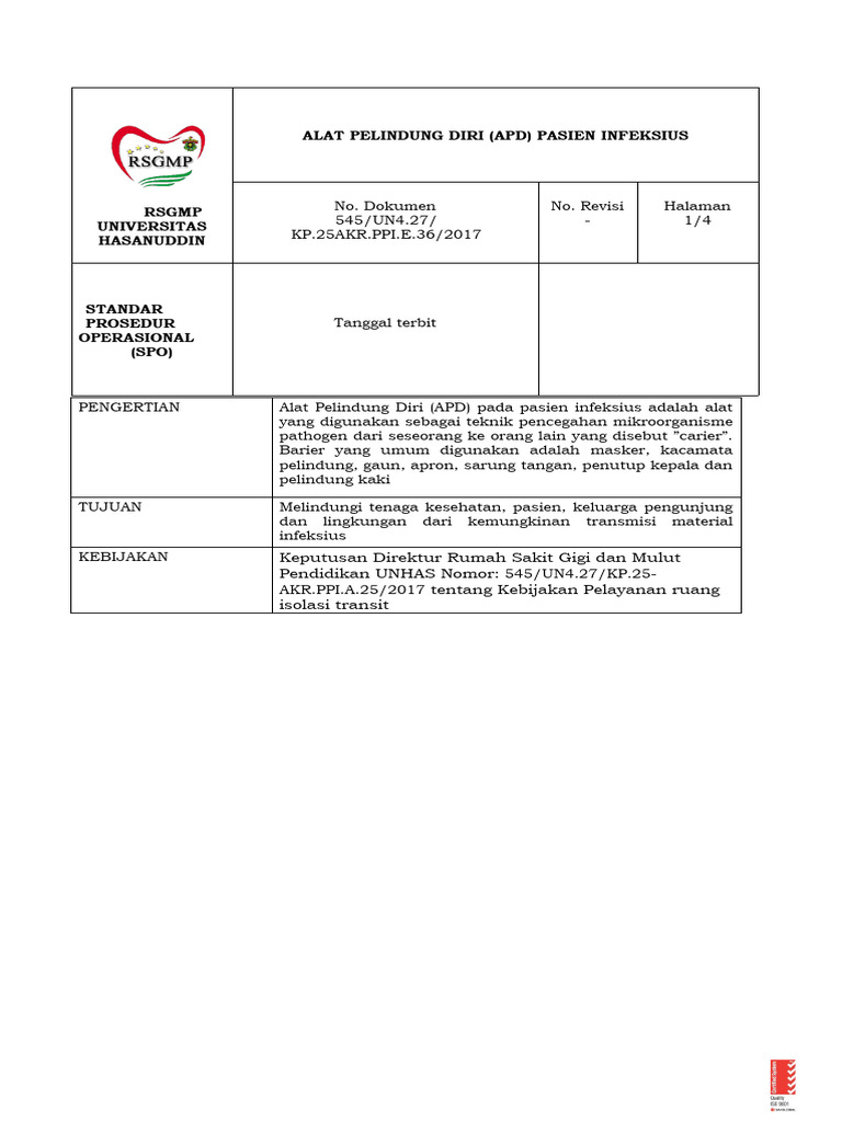 Spo Apd Pasien Infeksius | PDF